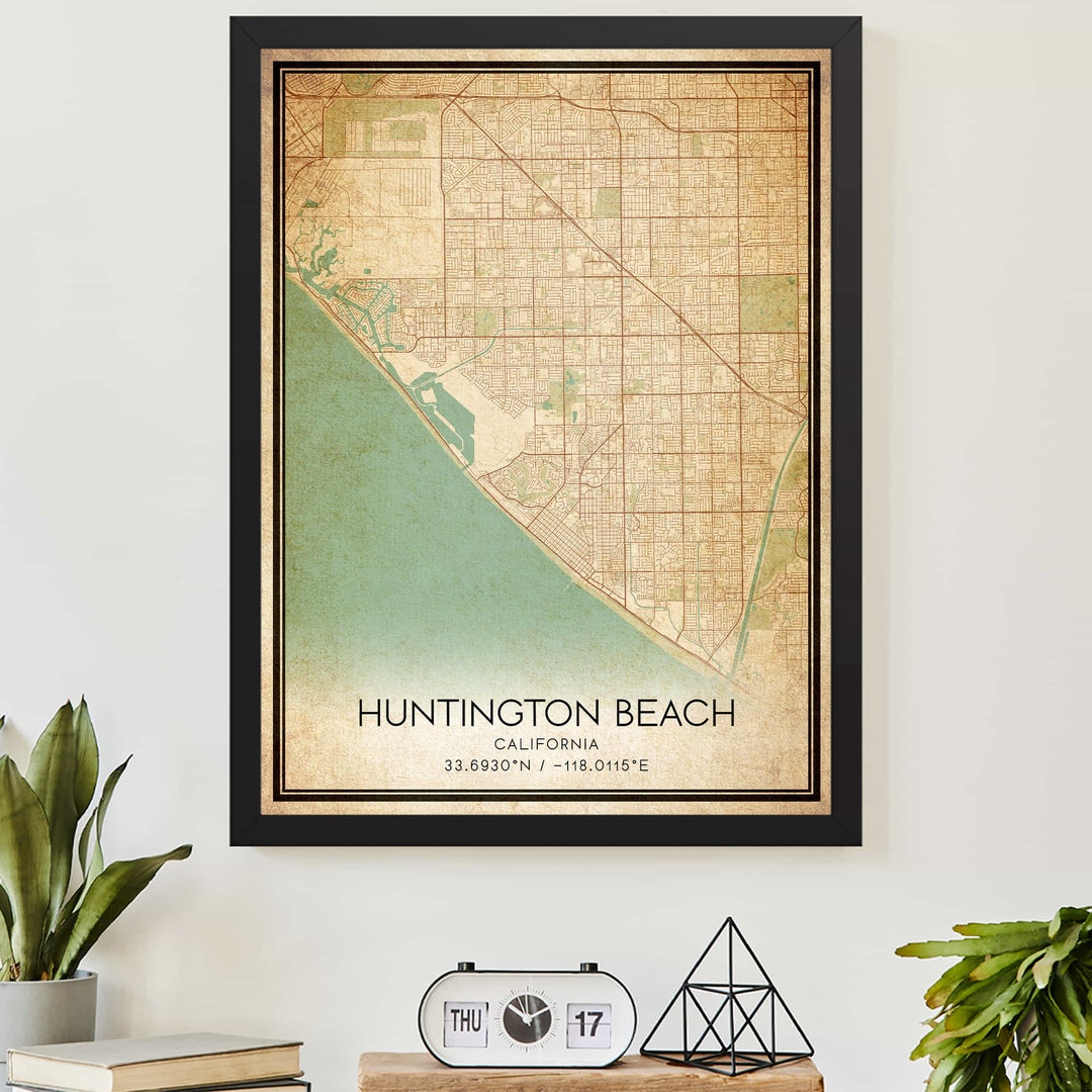 Vintage Huntington Beach California Map Print Poster Custom Map Art - Etsy