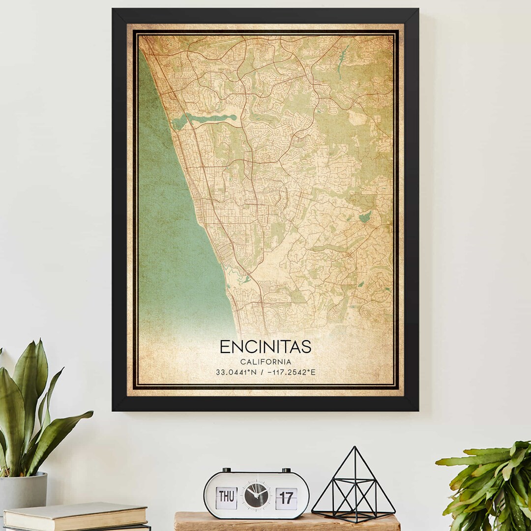 Vintage Encinitas California Map Print Poster Custom Map Art - Etsy