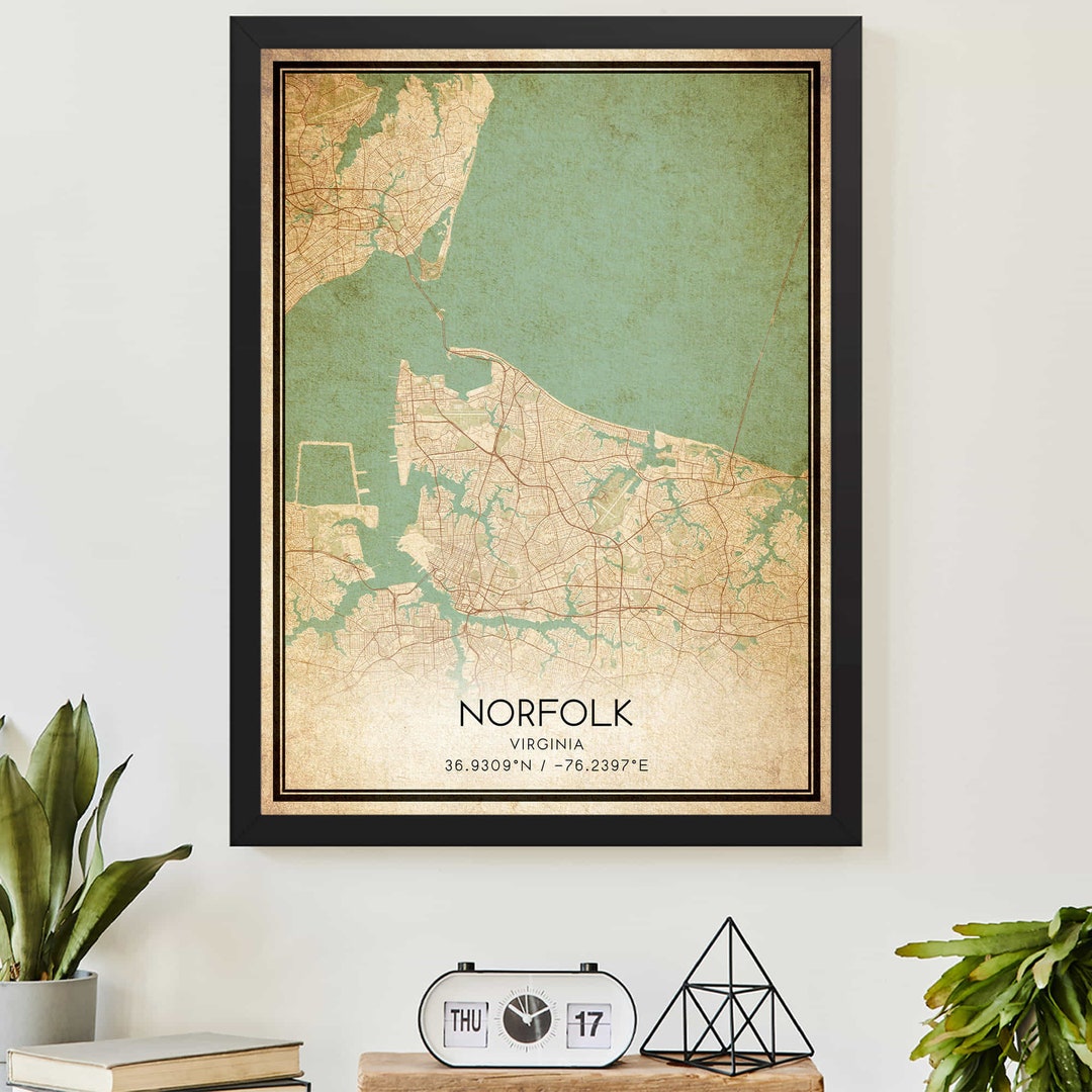 Vintage Norfolk Virginia Map Print Poster Custom Map Art - Etsy