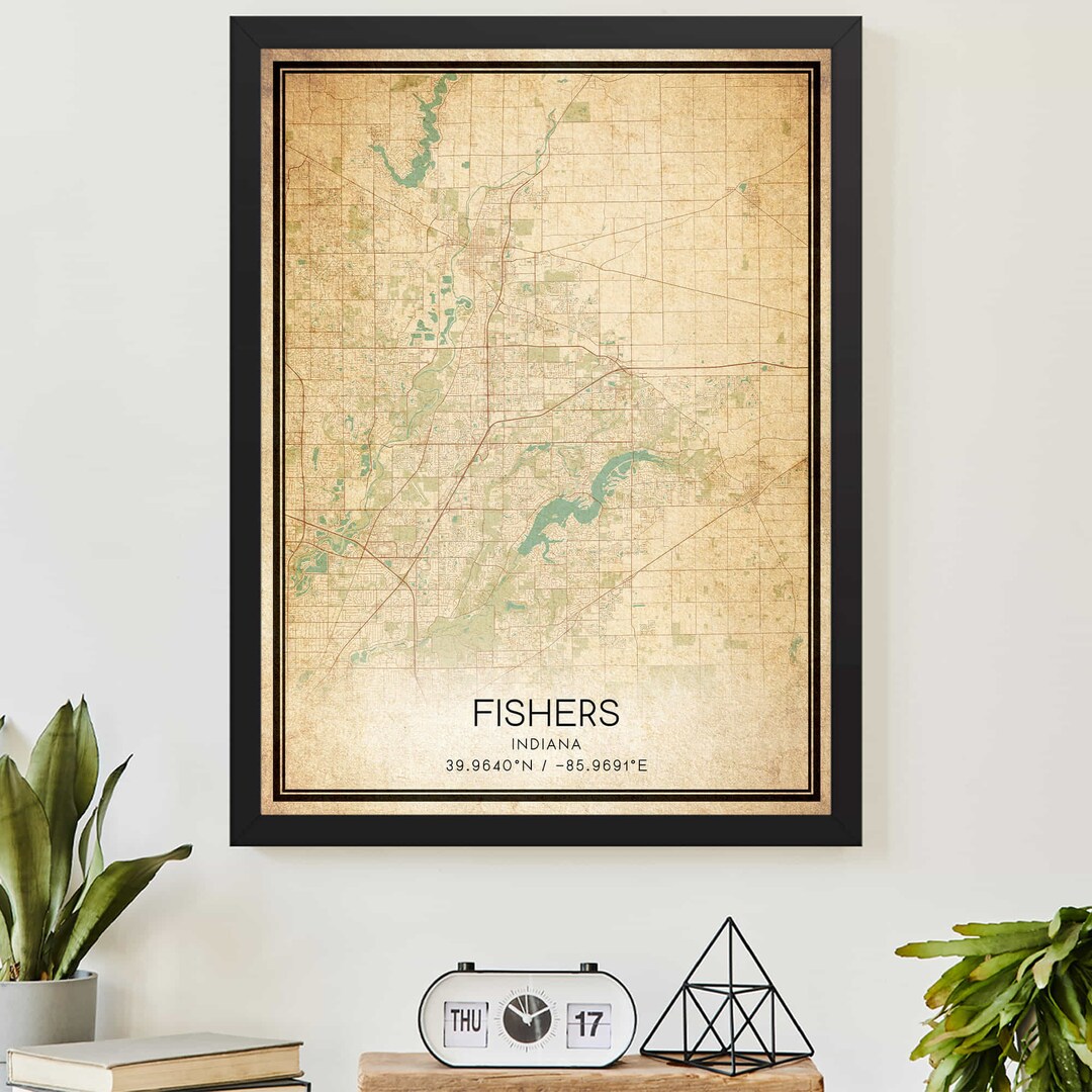 Vintage Fishers Indiana Map Print Poster Custom Map Art - Etsy