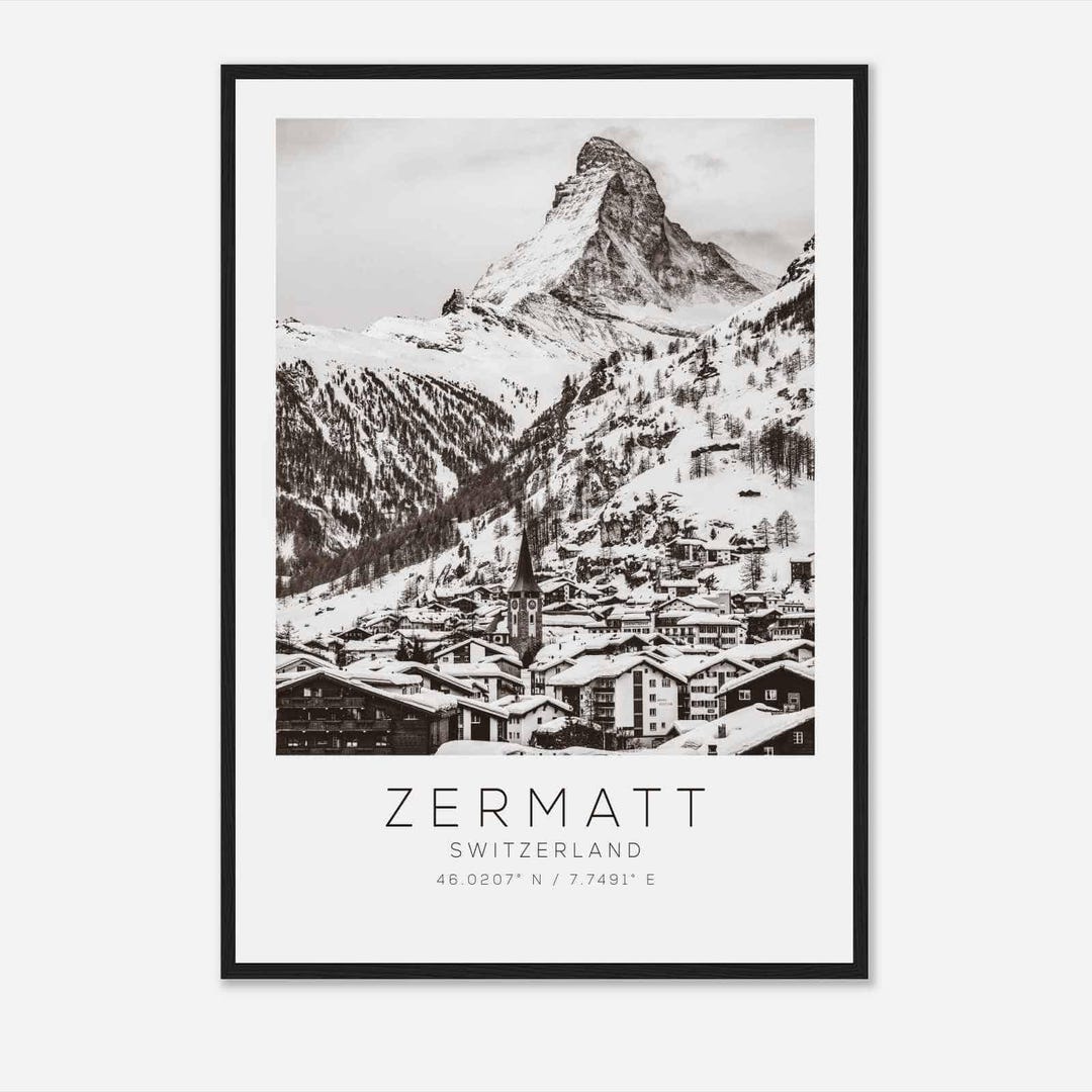 Zermatt Switzerland Travel Photo Poster BW, Zermatt Travel Print ...