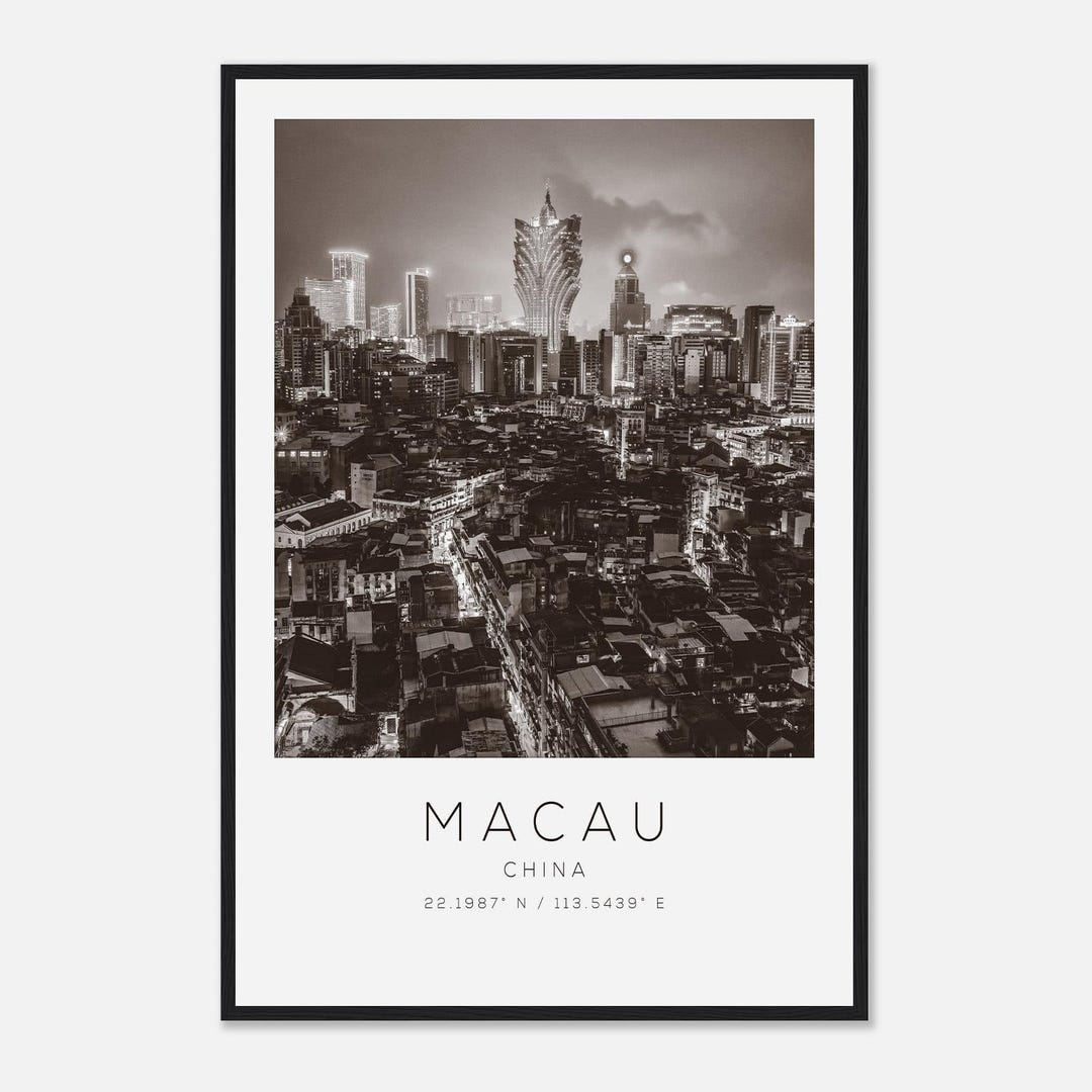 Macau China Travel Photo Poster BW, Macau Travel Print, Minimalist ...