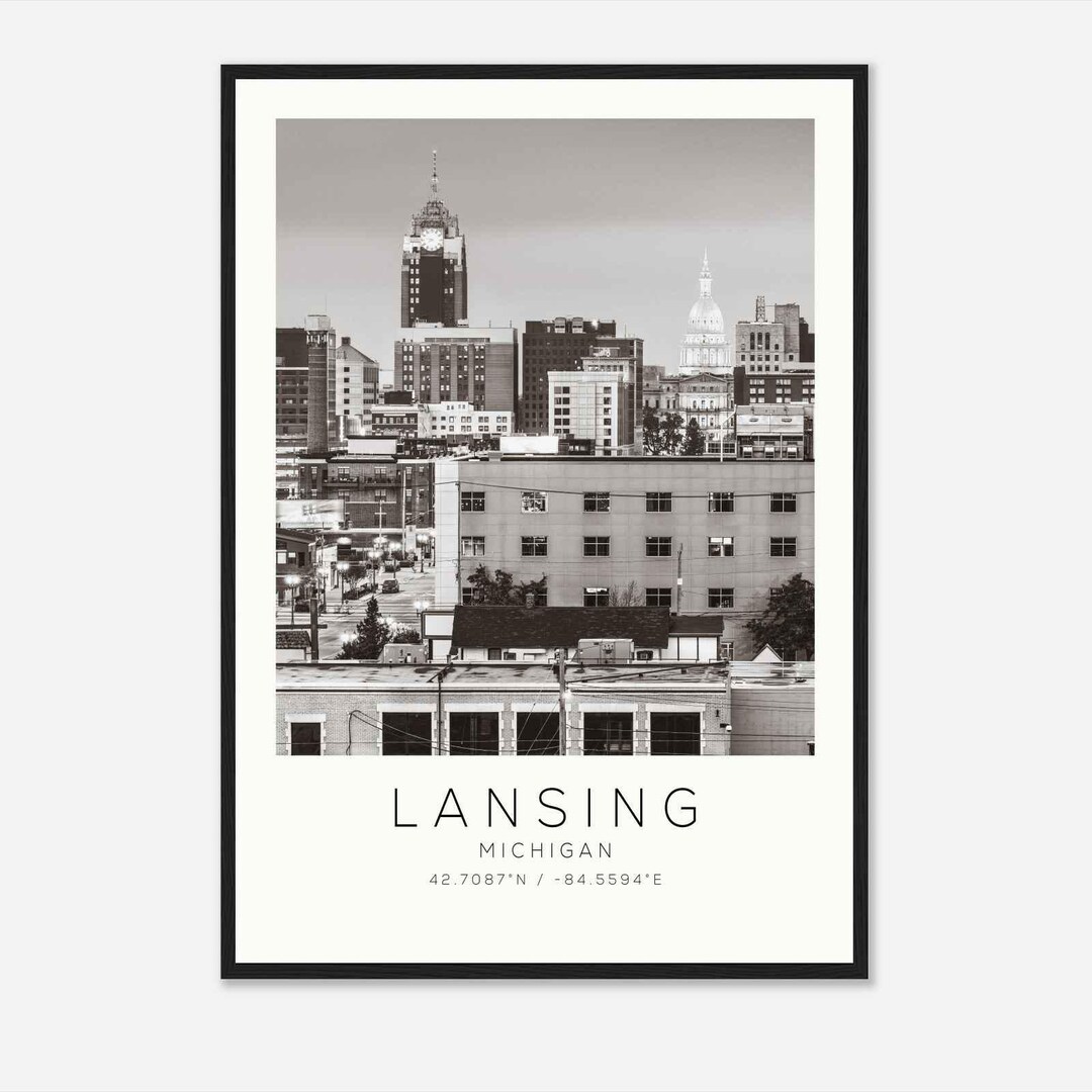 Lansing Michigan Photo Travel Poster, Lansing Travel Print, Minimalist ...