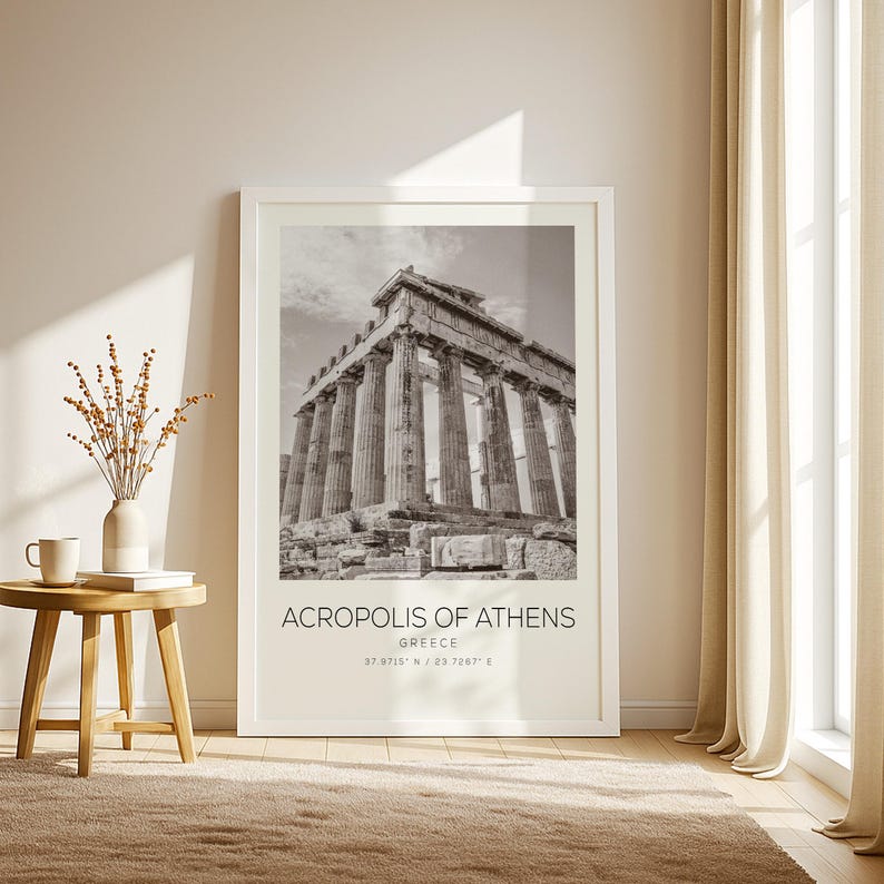 Acropolis of Athens Greece Travel Photo Poster BW, Acropolis of Athens ...