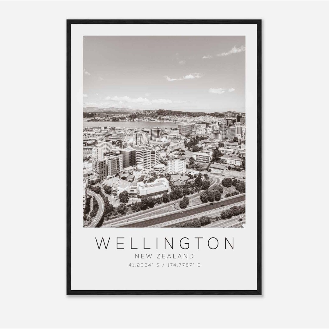 Wellington New Zealand Travel Photo Poster BW, Wellington Travel Print ...