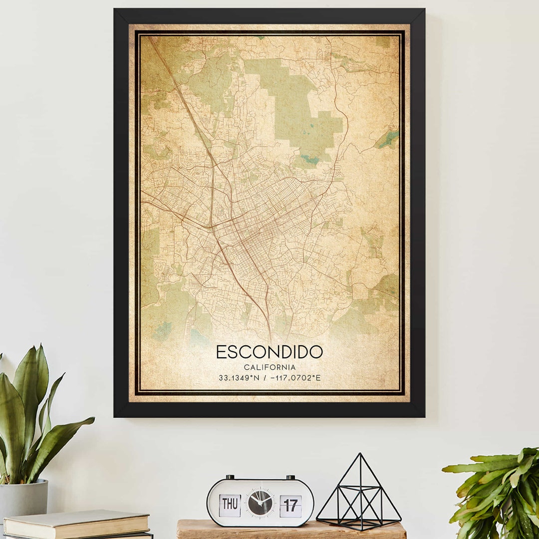 Vintage Escondido California Map Print Poster Custom Map Art - Etsy