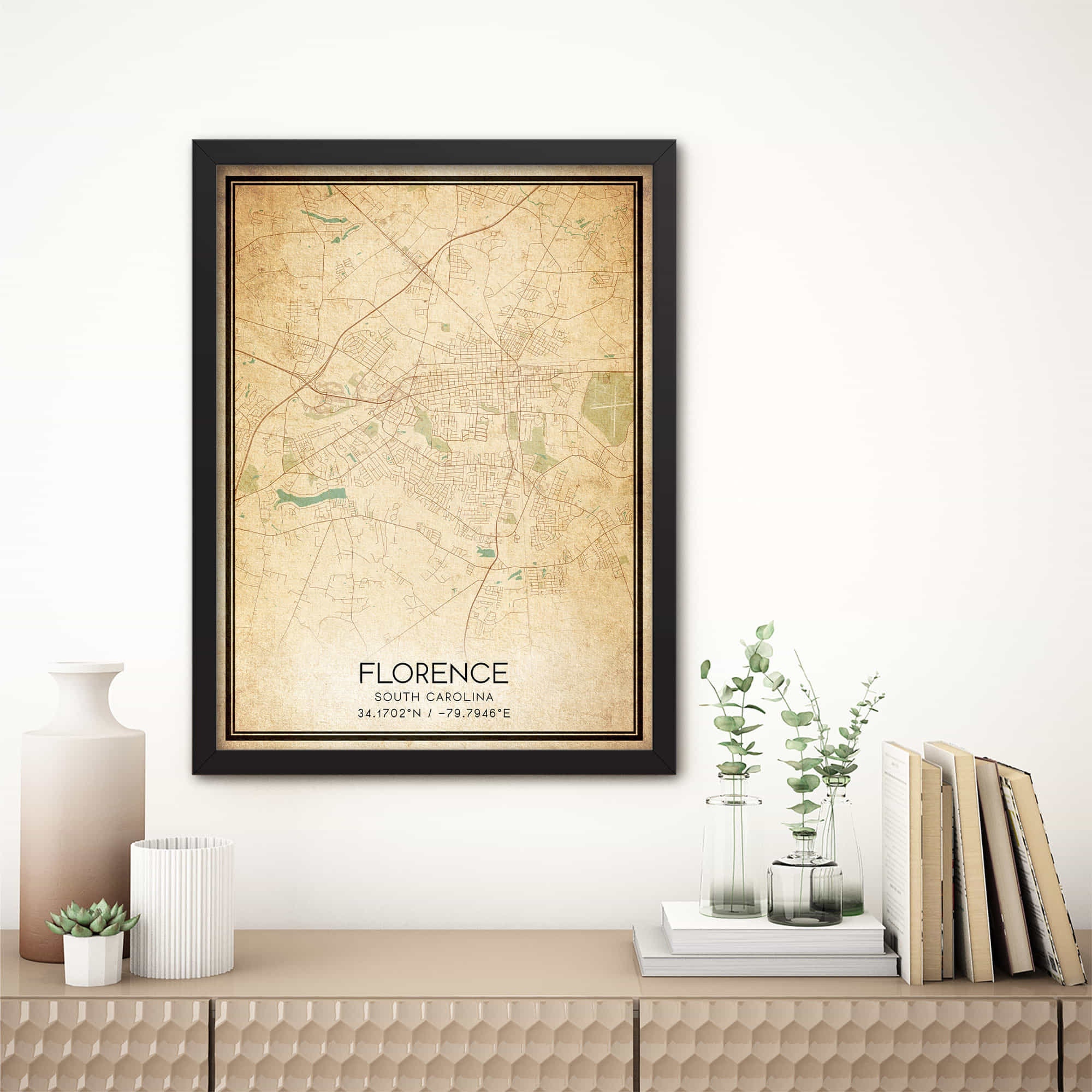 Vintage Florence South Carolina Map Print Poster Custom Map - Etsy