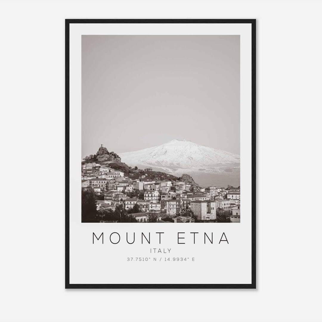 Mount Etna Italy Travel Photo Poster BW, Mount Etna Travel Print ...