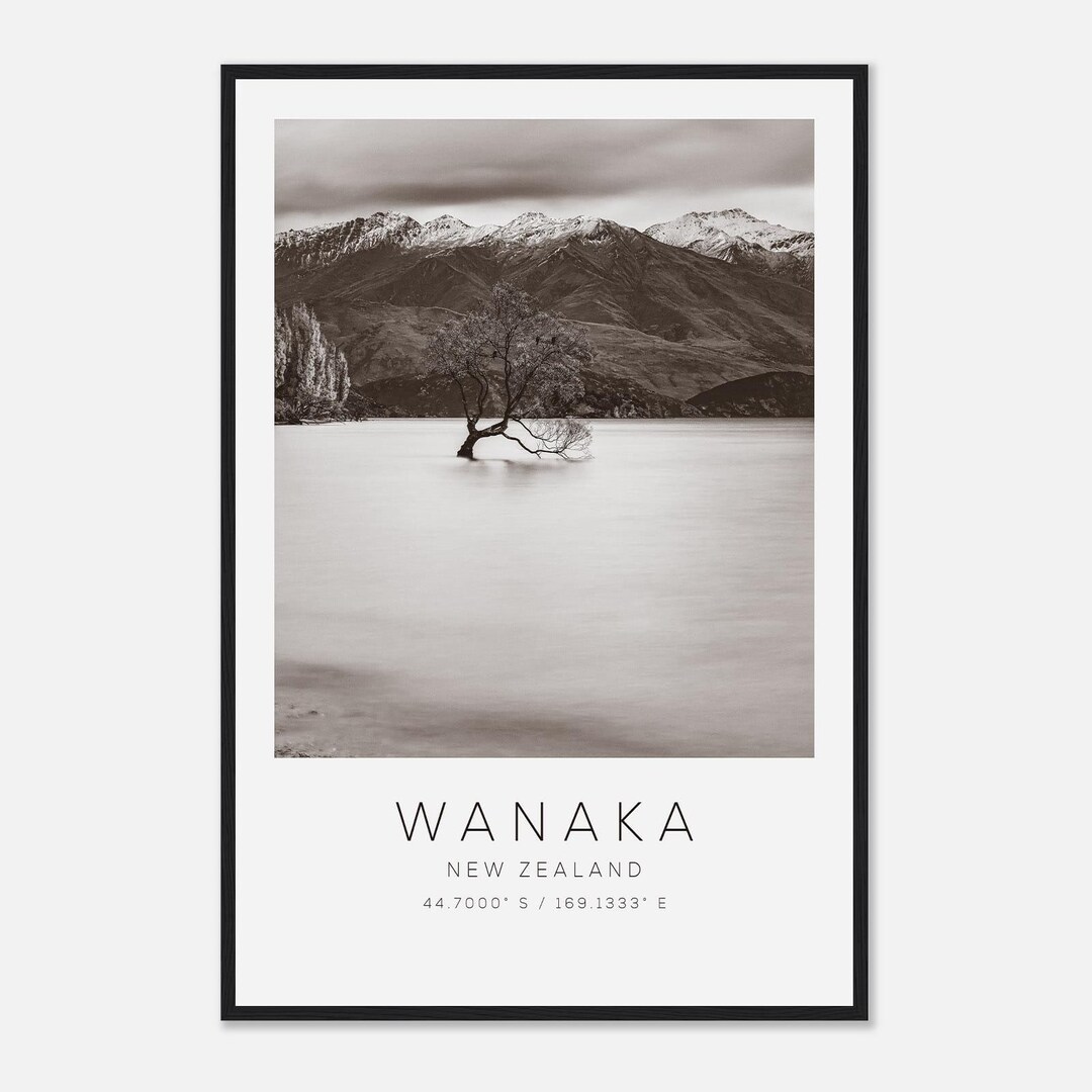 Wanaka New Zealand Travel Photo Poster BW, Wanaka Travel Print ...