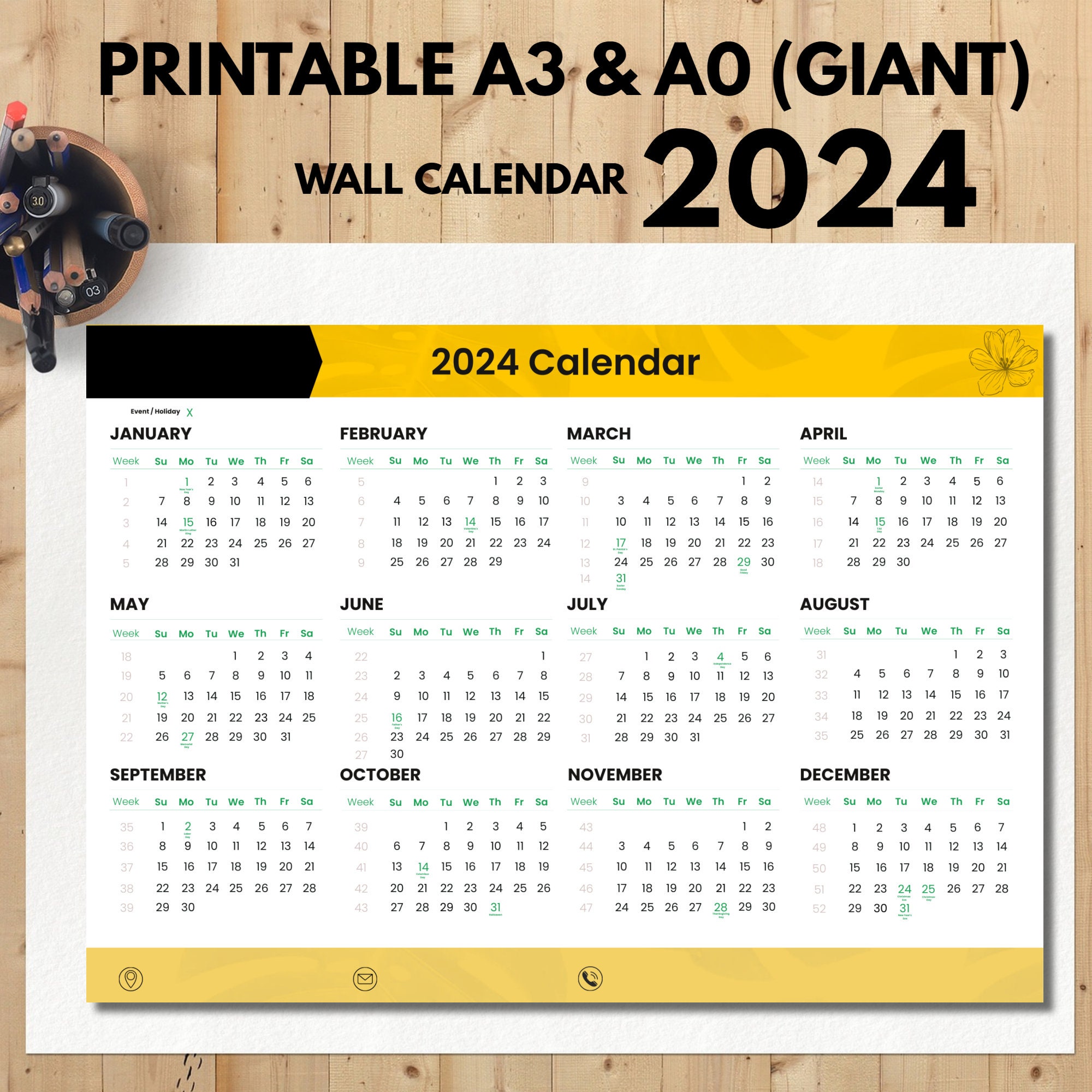 2024 Jahresplaner, großer Wandkalender, 2024 Jahresplaner, Kalender zum ...
