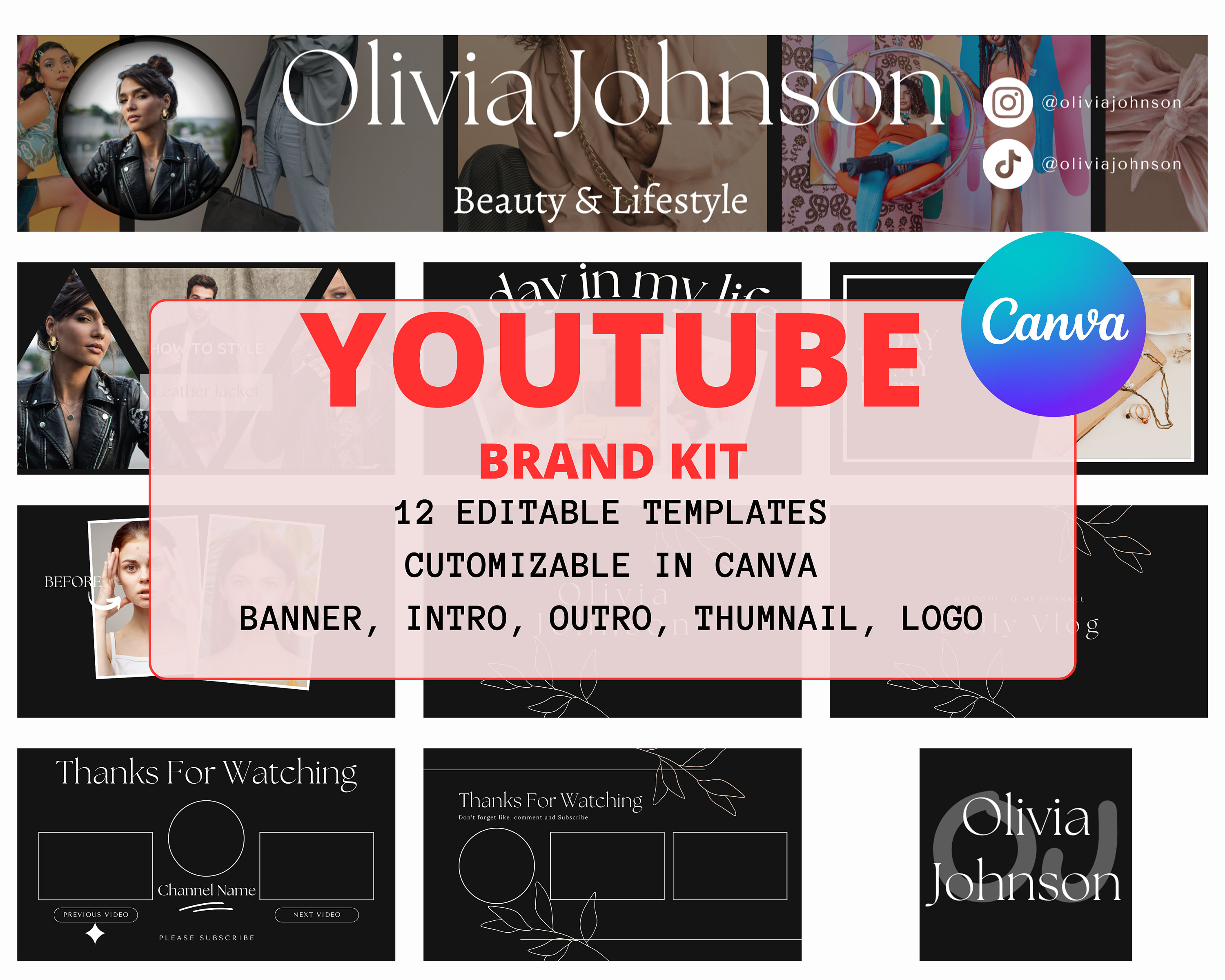 Youtube Branding Kit L Editable Channel Banner Intro Outro - Etsy