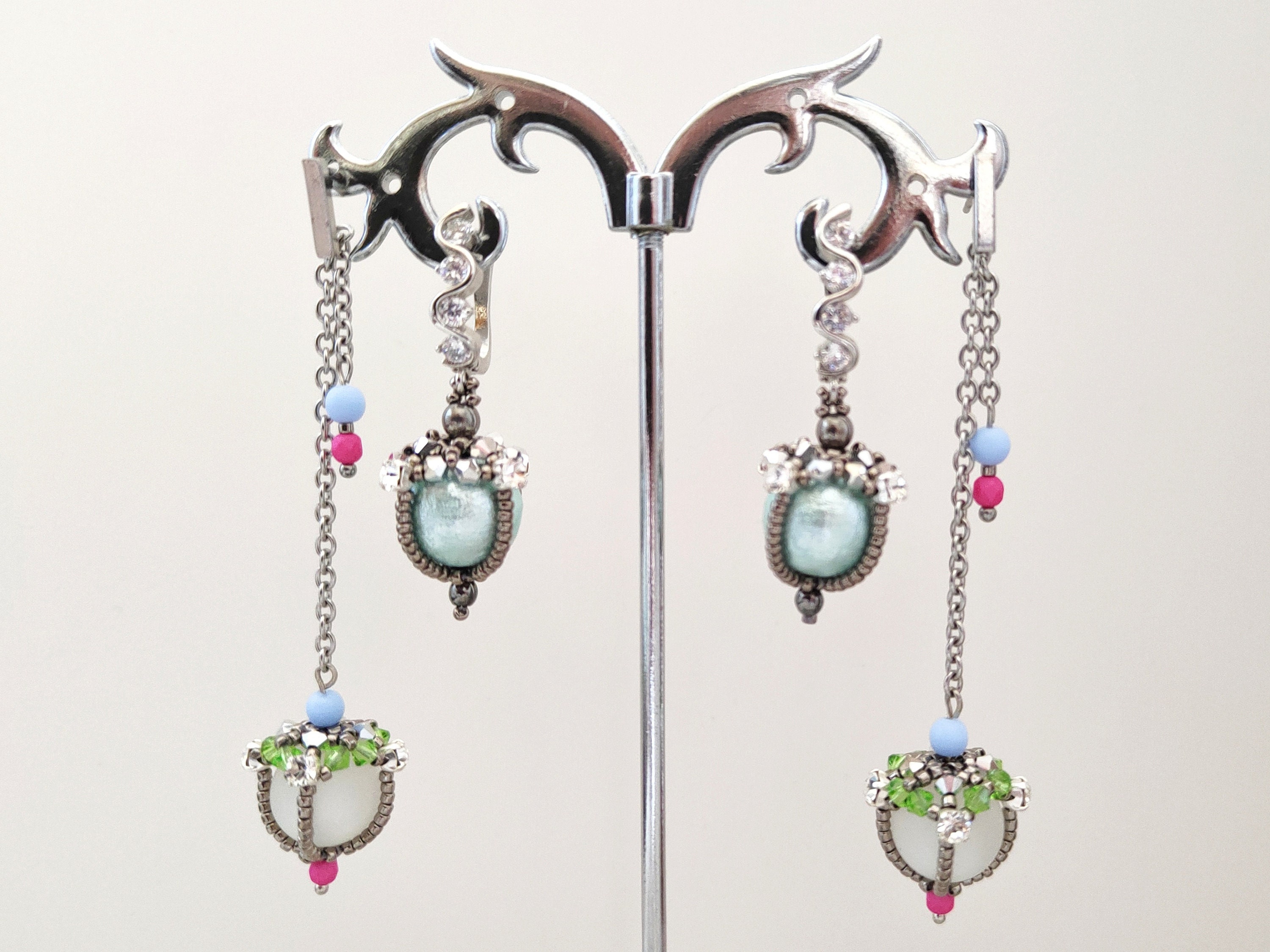 Set of Two Patterns for Crystal Pearl Beaded Earrings, Save Byuing Step ...