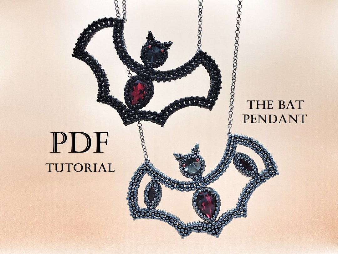 Beading Tutorial for Bat Pendant With Seed Beads and Crystals, Step by ...
