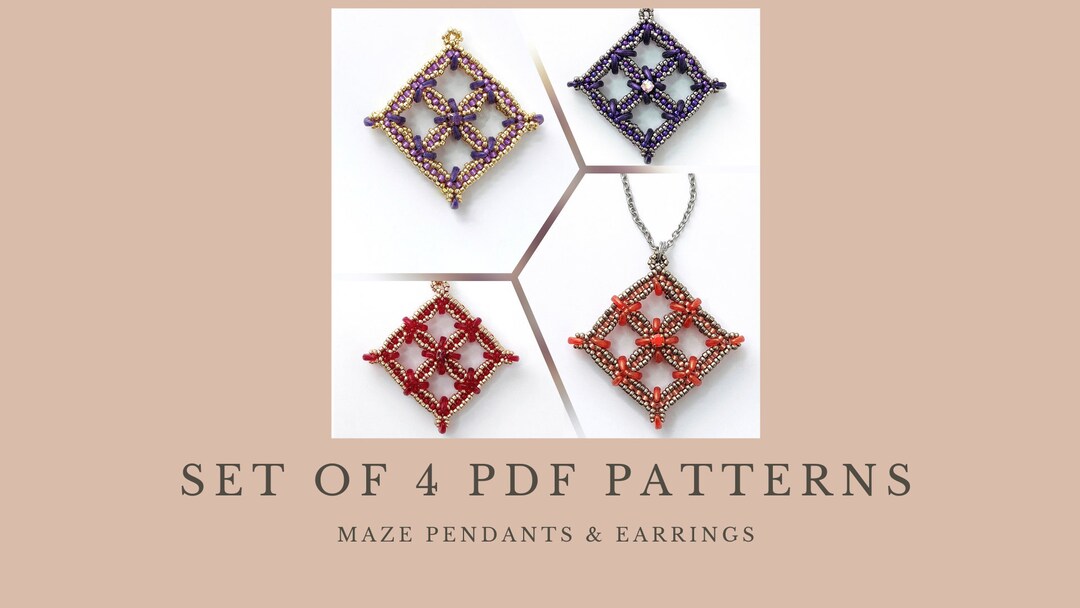 Set of 4 Beading Patterns for Rhombus Pendant, Step by Step PDF ...