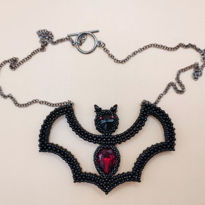 Beading Tutorial for Bat Pendant With Seed Beads and Crystals, Step by ...