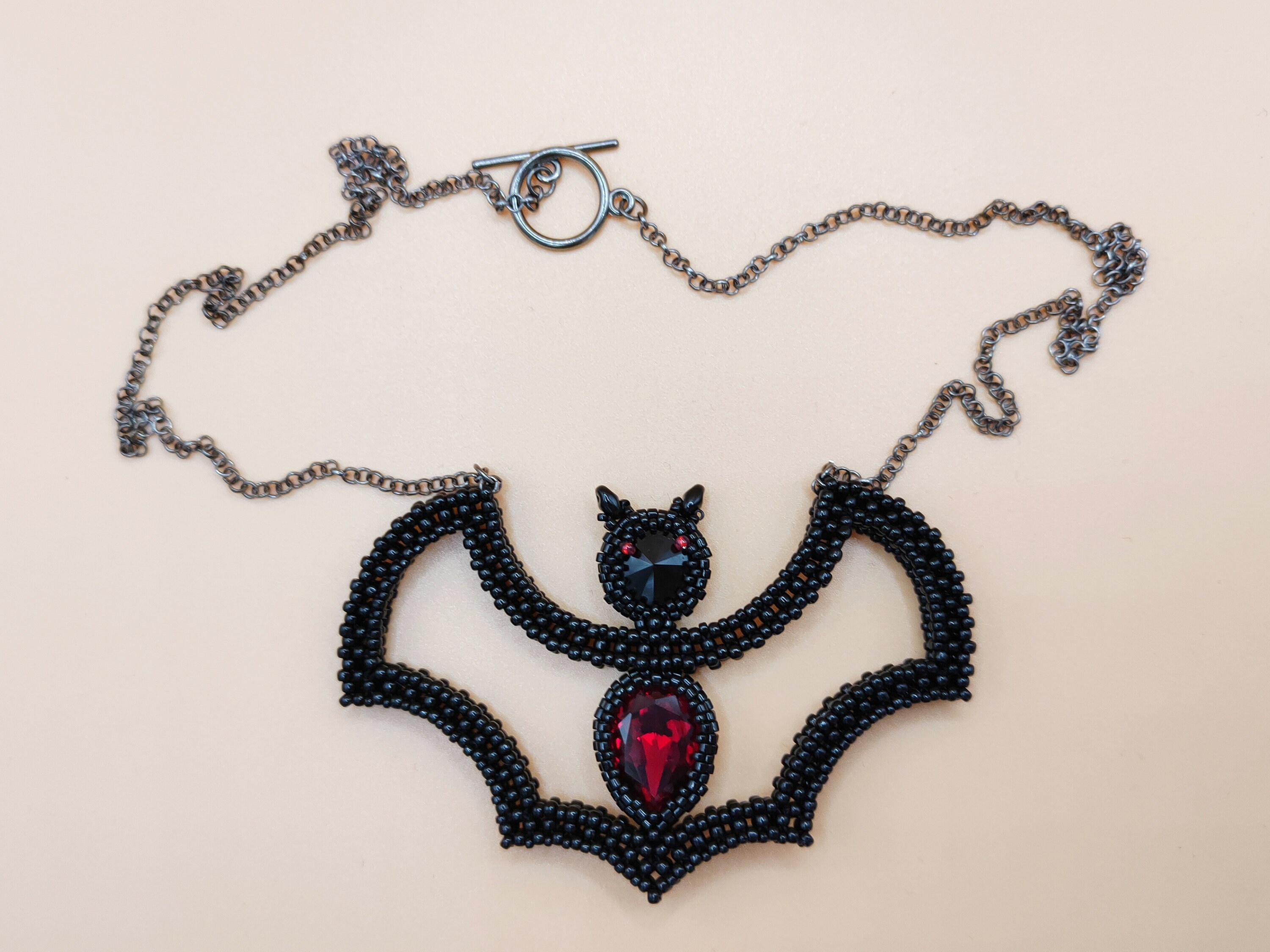 Beading Tutorial for Bat Pendant With Seed Beads and Crystals, Step by ...