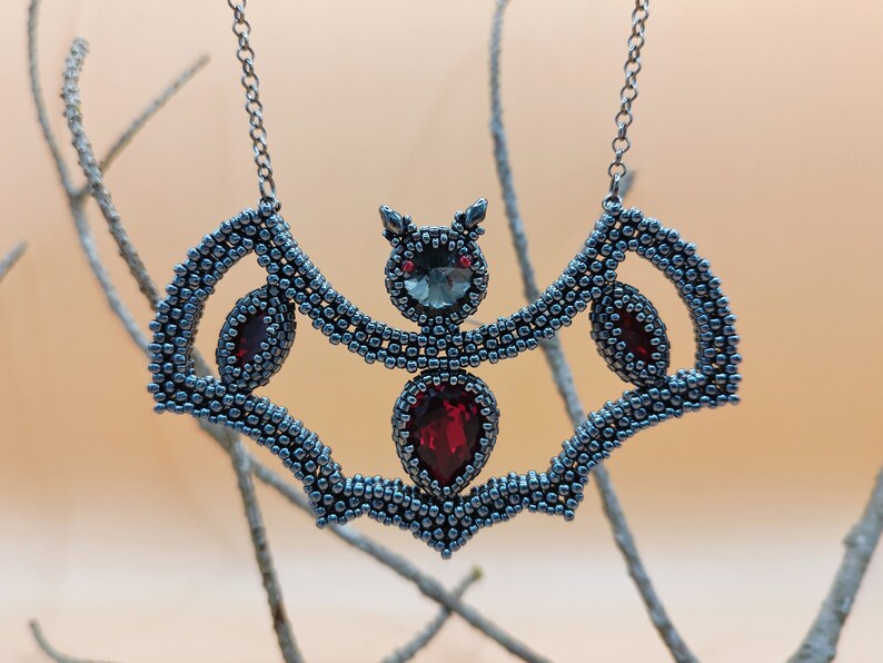 Beading Tutorial for Bat Pendant With Seed Beads and Crystals, Step by ...
