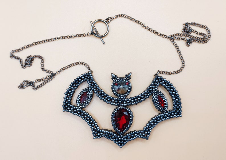 Beading Tutorial for Bat Pendant With Seed Beads and Crystals, Step by ...