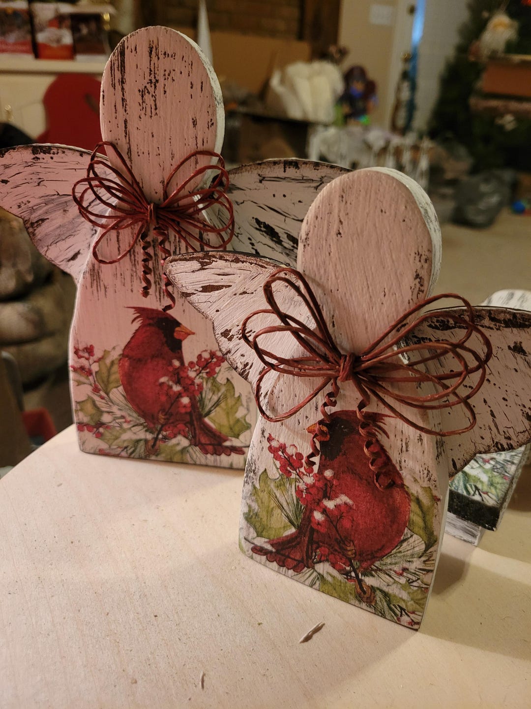 Rustic Wood Angel Pair: Stained & Whitewashed Decor - Etsy