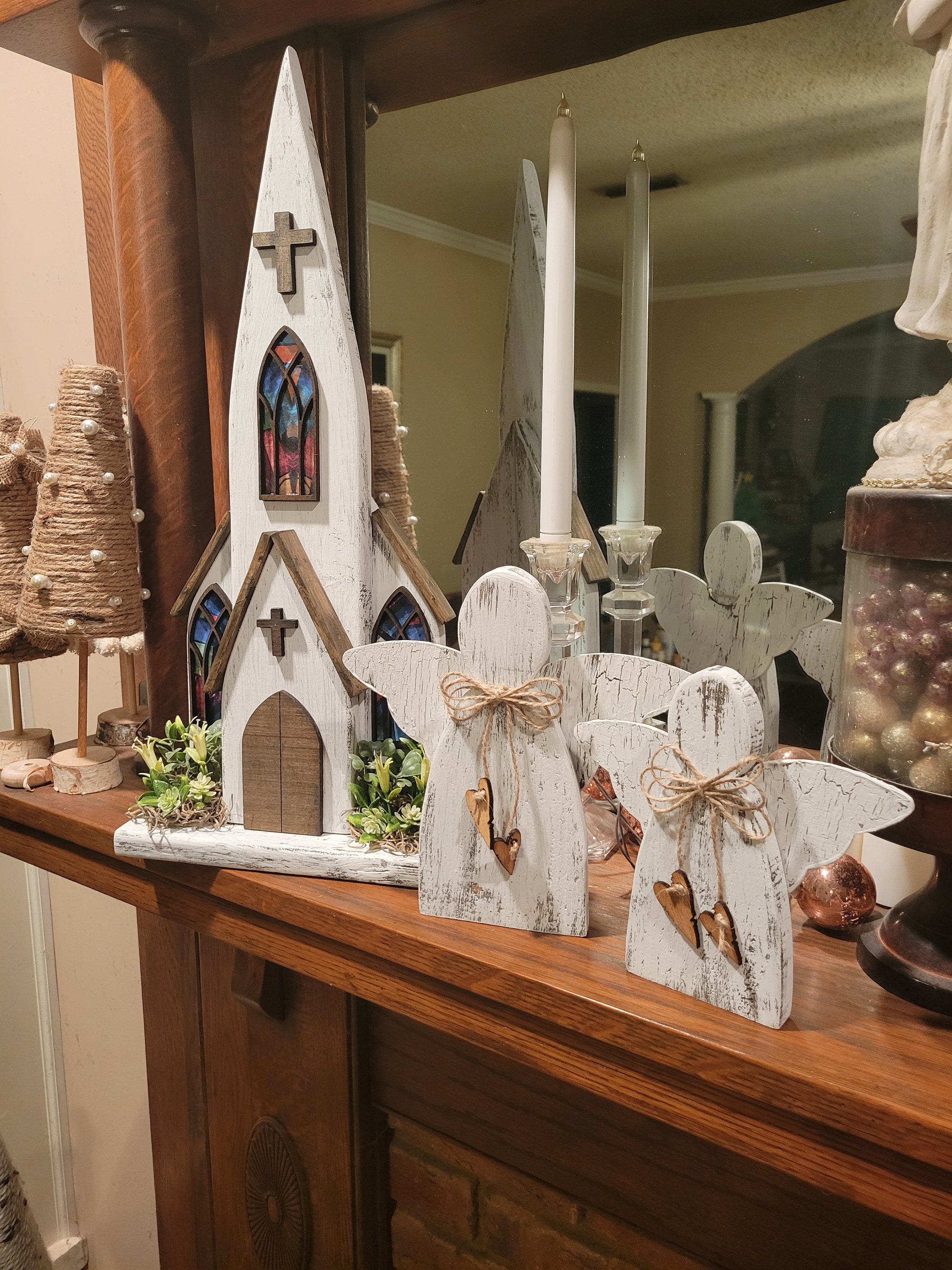 Rustic Wood Angel Pair: Stained & Whitewashed Decor - Etsy