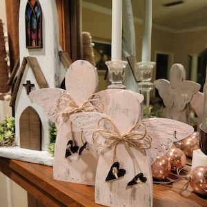 Rustic Wood Angel Pair: Stained & Whitewashed Decor - Etsy