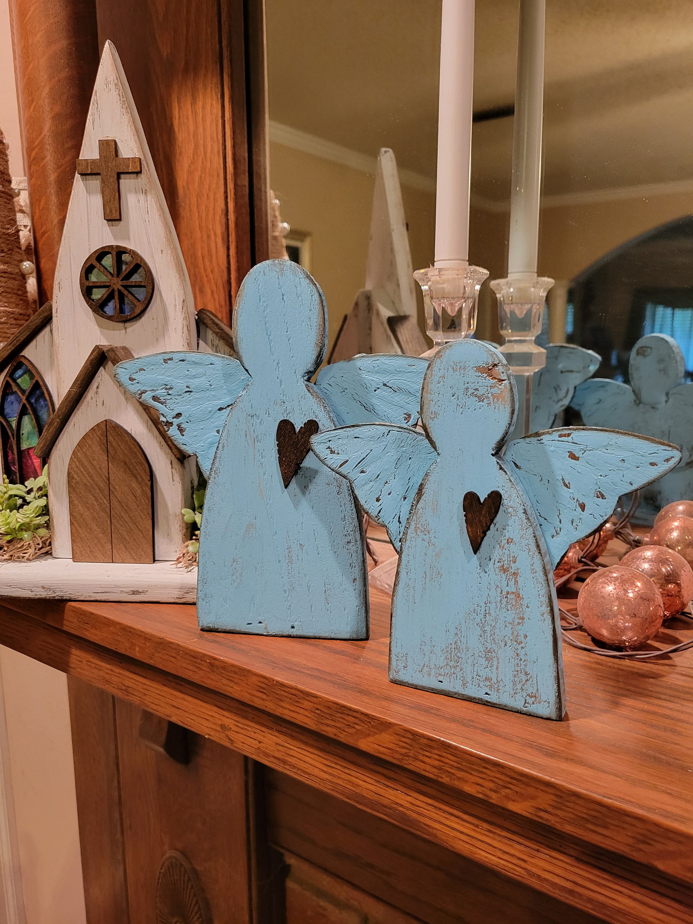 Rustic Wood Angel Pair: Stained & Whitewashed Decor - Etsy