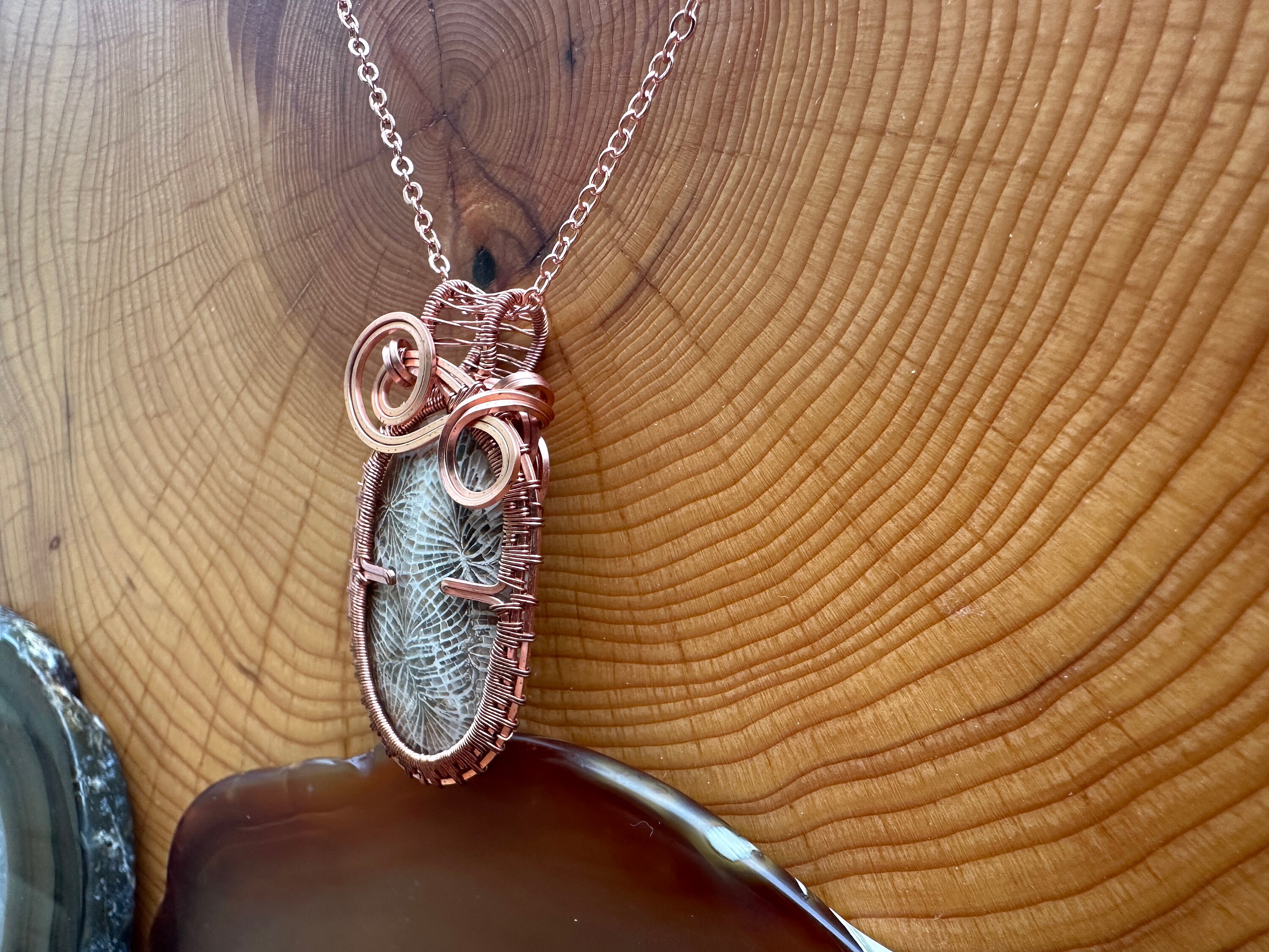 Fossilized Coral Wire Weave Pendant - Etsy
