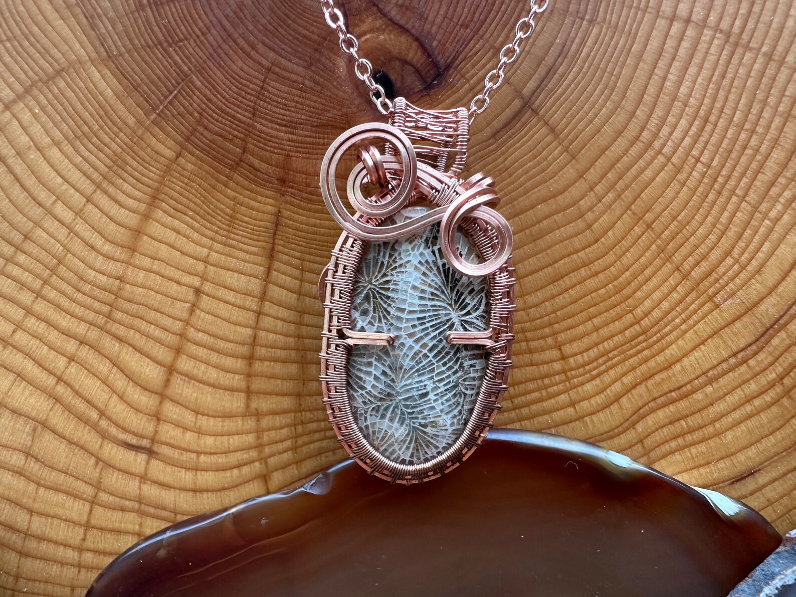 Fossilized Coral Wire Weave Pendant - Etsy