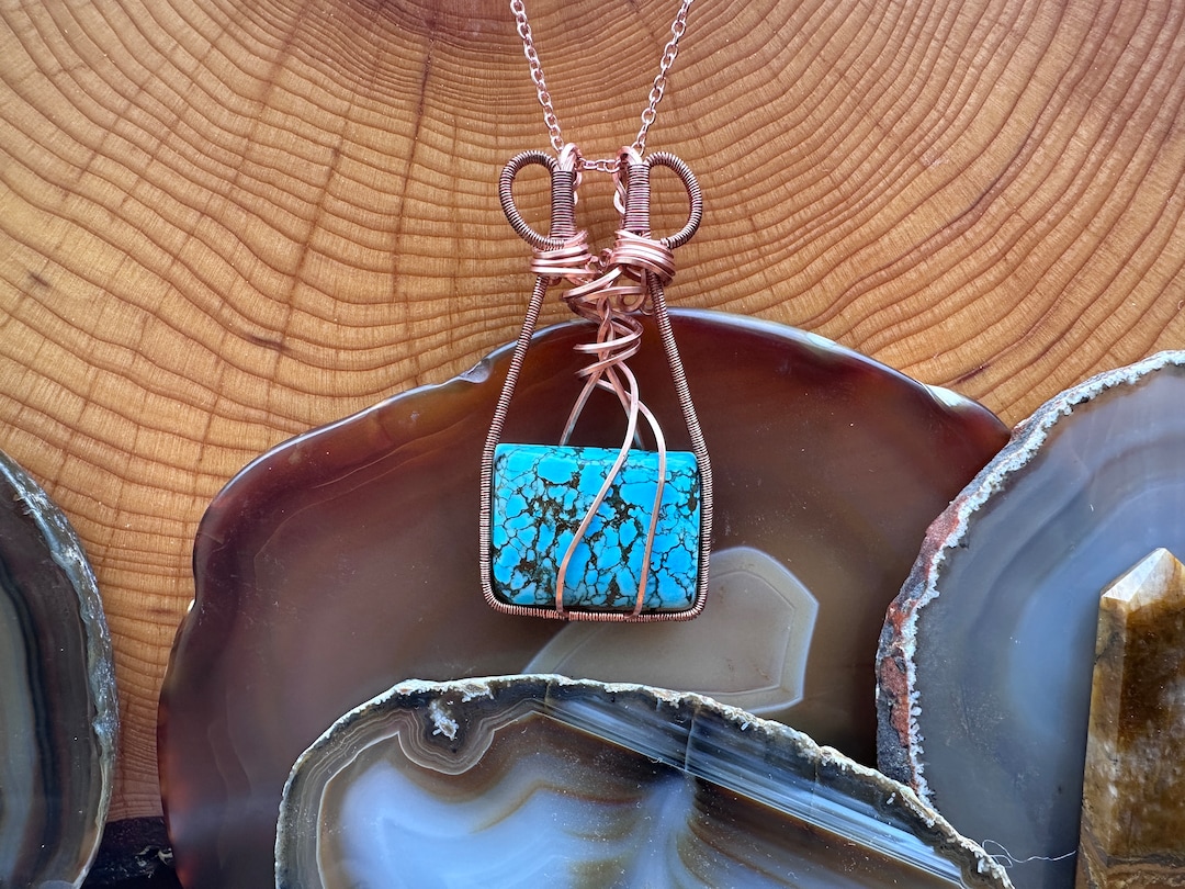 Copper and Turquoise Wire Wrap Pendant - Etsy