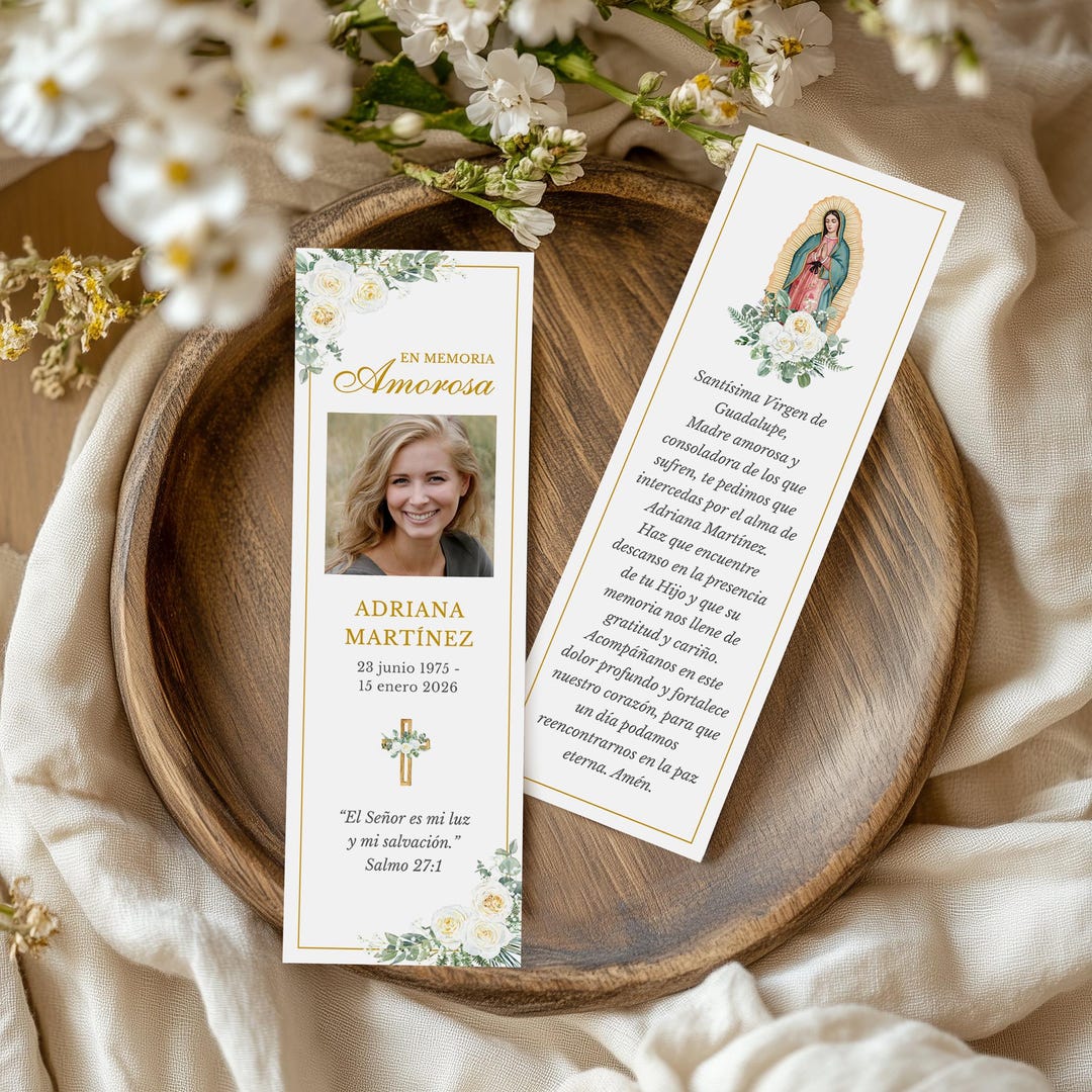 Spanish Funeral Bookmark Template, Catholic Memorial Keepsake Editable ...