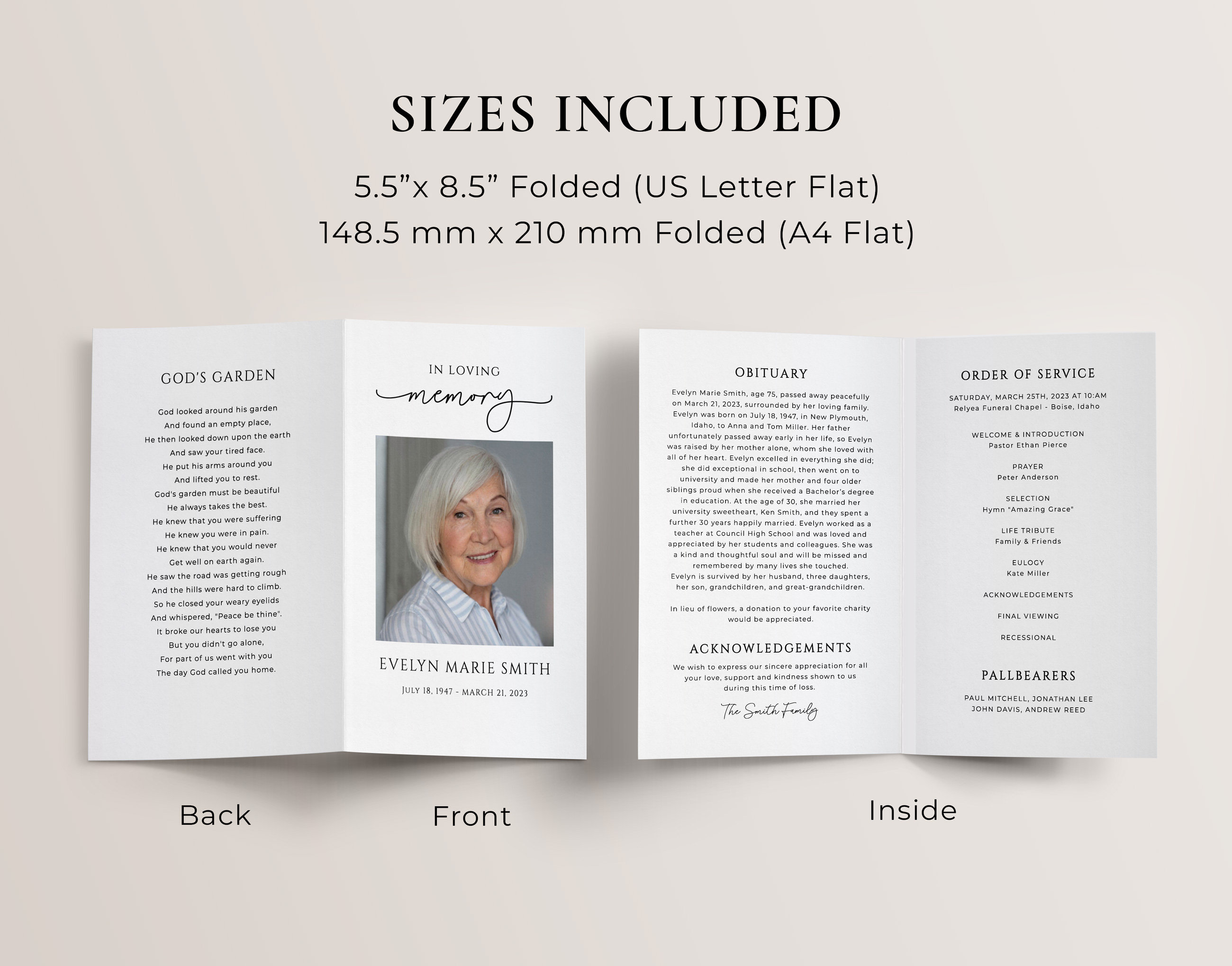 Editable Funeral Program Template, Simple Order of Service Program ...