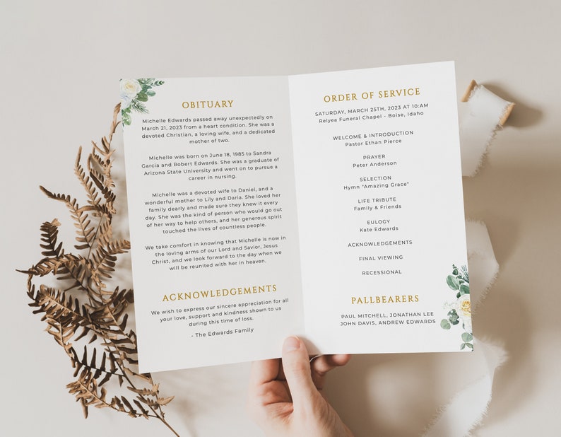 Editable Funeral Program Template for Woman, Celebration of Life ...