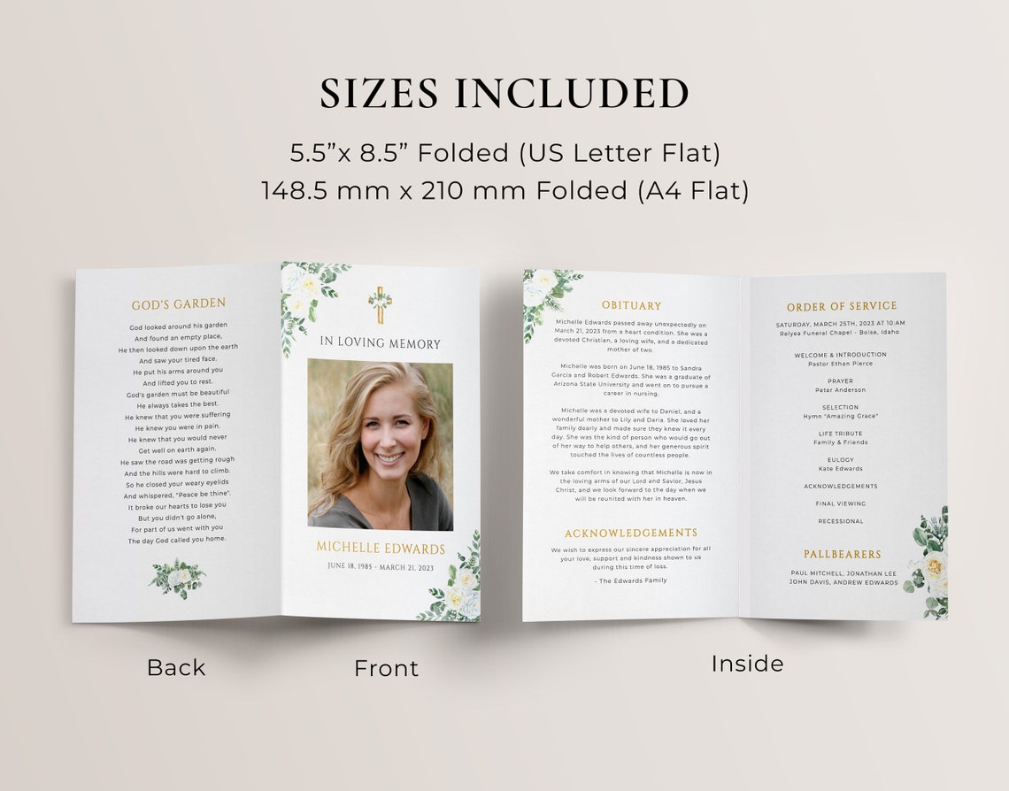 Editable Funeral Program Template For Woman, Celebration Of Life 