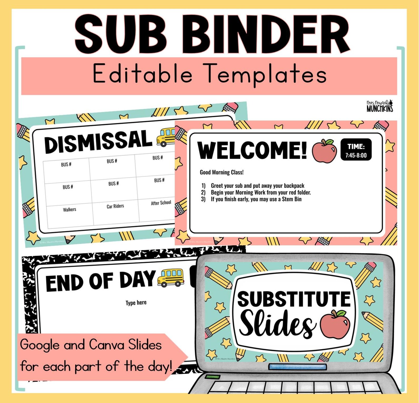 Classroom Sub Binder Editable Teacher Templates Substitute Plan ...