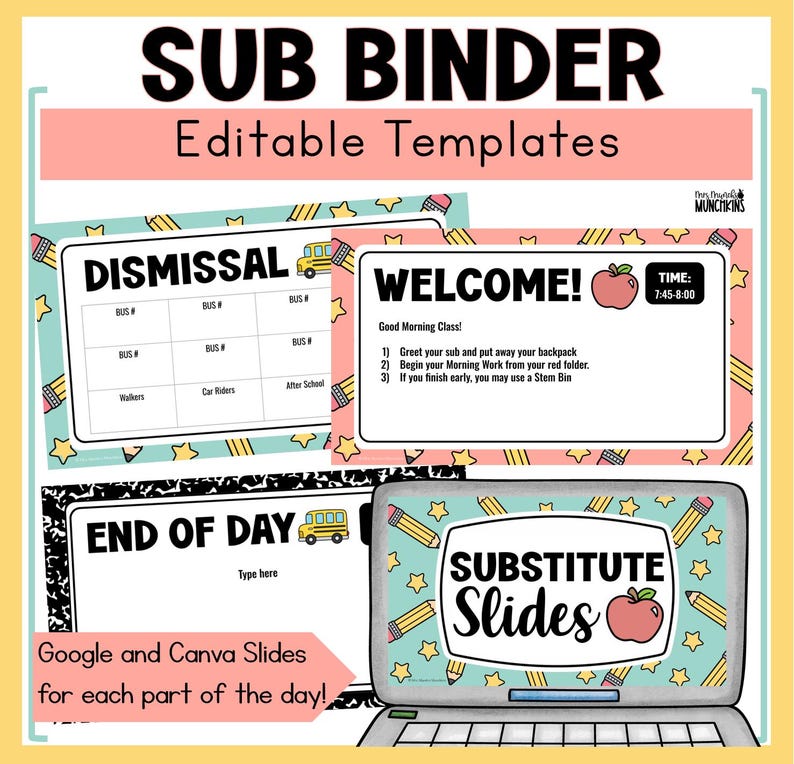 Classroom Sub Binder Editable Teacher Templates Substitute Plan ...