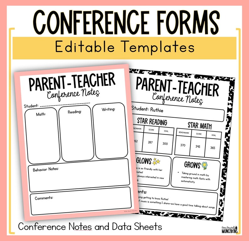 Parent Teacher Conference Editable Forms Canva Powerpoint Data Sheets ...