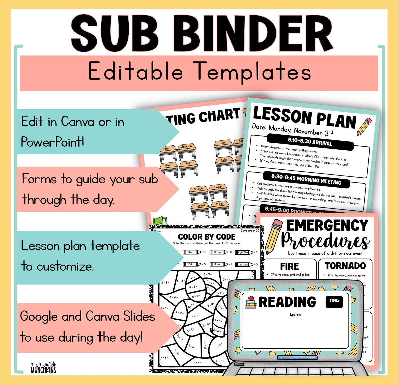 Classroom Sub Binder Editable Teacher Templates Substitute Plan ...
