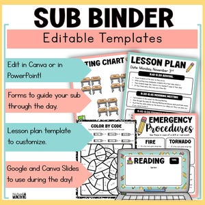 Classroom Sub Binder Editable Teacher Templates Substitute Plan ...