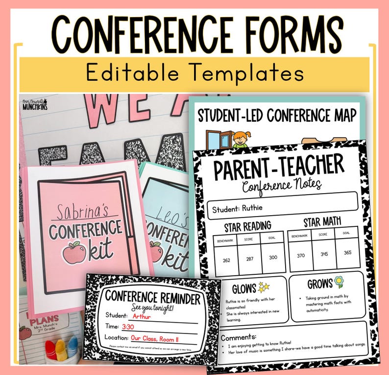 Parent Teacher Conference Editable Forms Canva Powerpoint Data Sheets ...