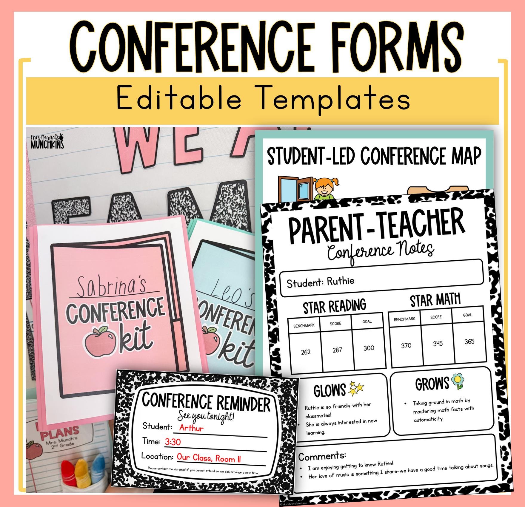 Parent Teacher Conference Editable Forms Canva Powerpoint Data Sheets ...