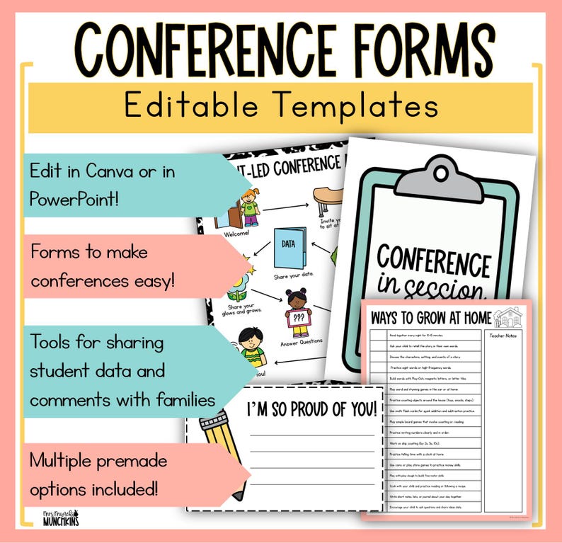 Parent Teacher Conference Editable Forms Canva Powerpoint Data Sheets ...