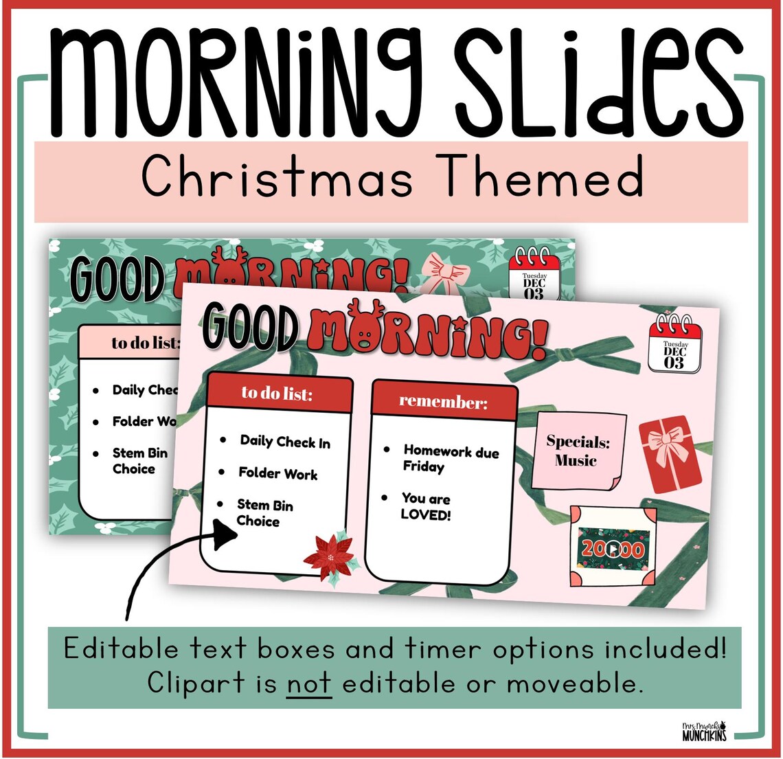 Christmas Morning Work Themed Google Slides Canva Templates Editable ...