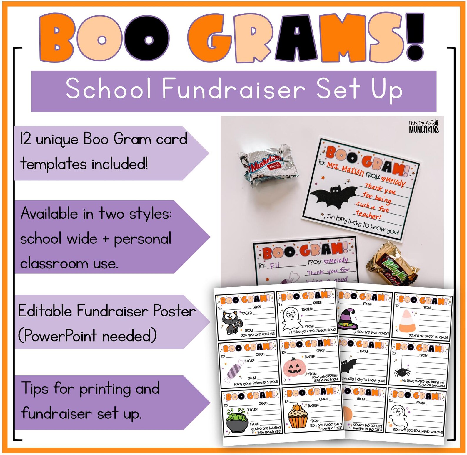 Boo Grams Halloween Fundraiser PTA Candy Gram Editable Class Kindness ...