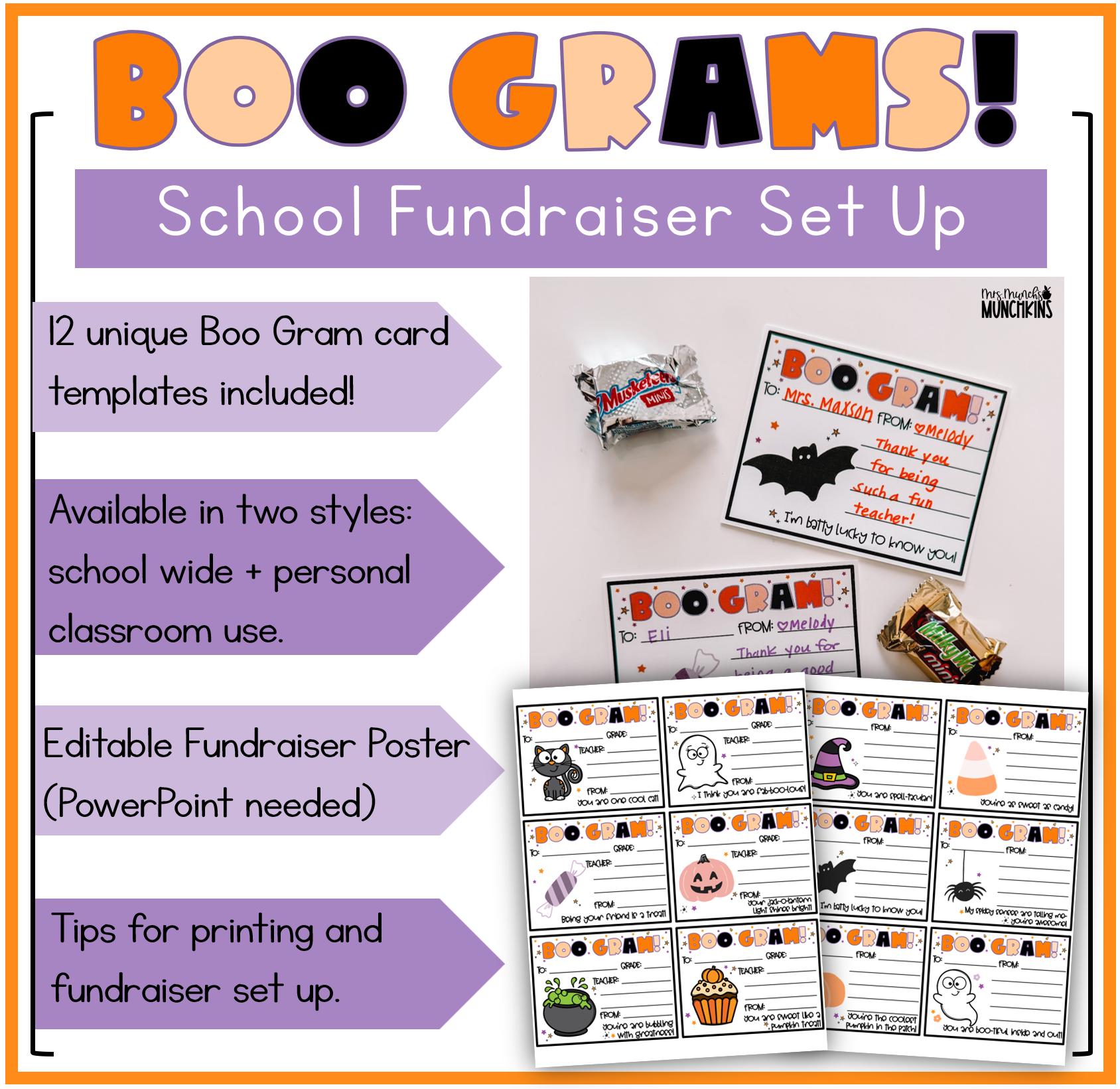 Boo Grams Halloween Fundraiser PTA Candy Gram Editable Class Kindness ...