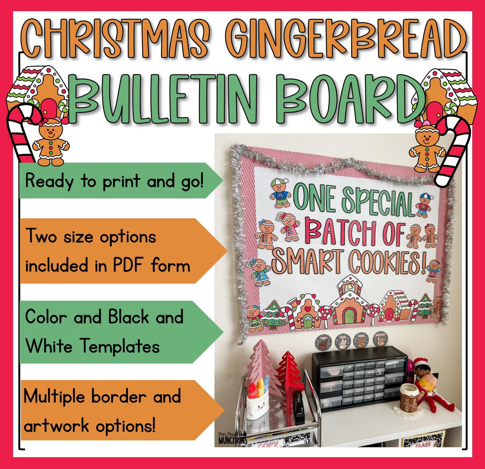 Christmas Smart Cookies Gingerbread Bulletin Board Kit Door Decor ...