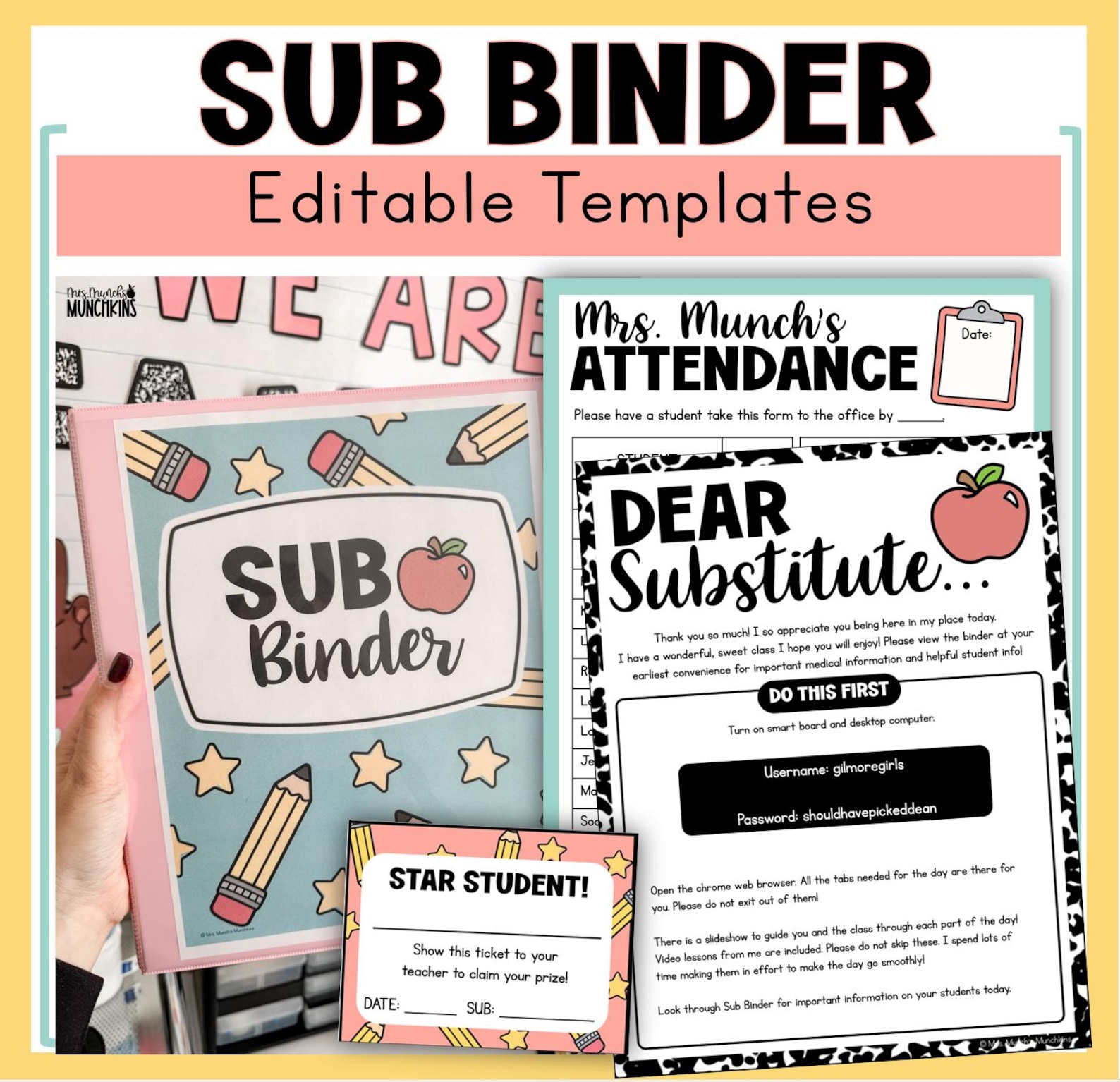 Classroom Sub Binder Editable Teacher Templates Substitute Plan ...