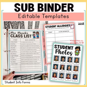 Classroom Sub Binder Editable Teacher Templates Substitute Plan ...