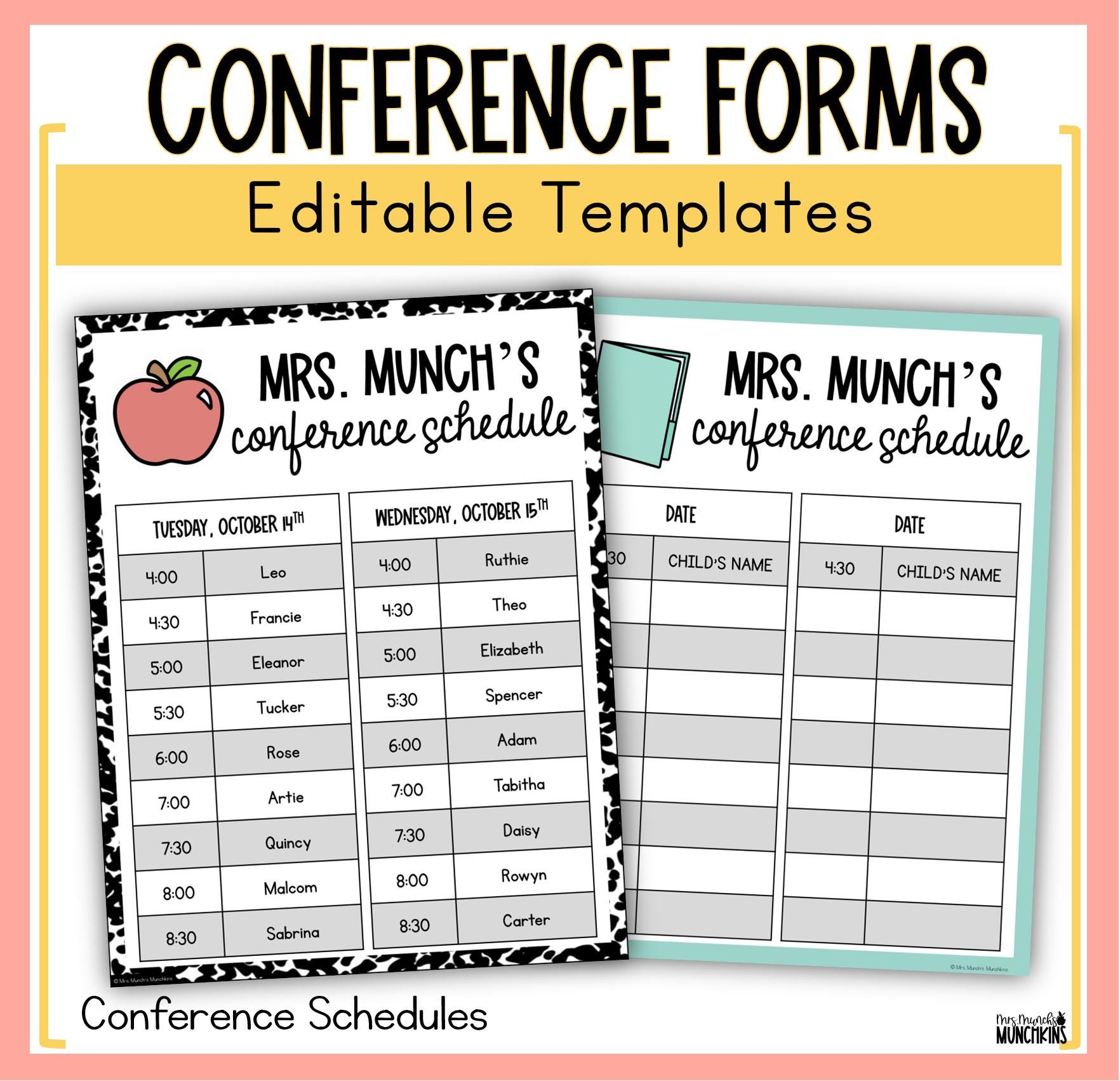 Parent Teacher Conference Editable Forms Canva Powerpoint Data Sheets ...