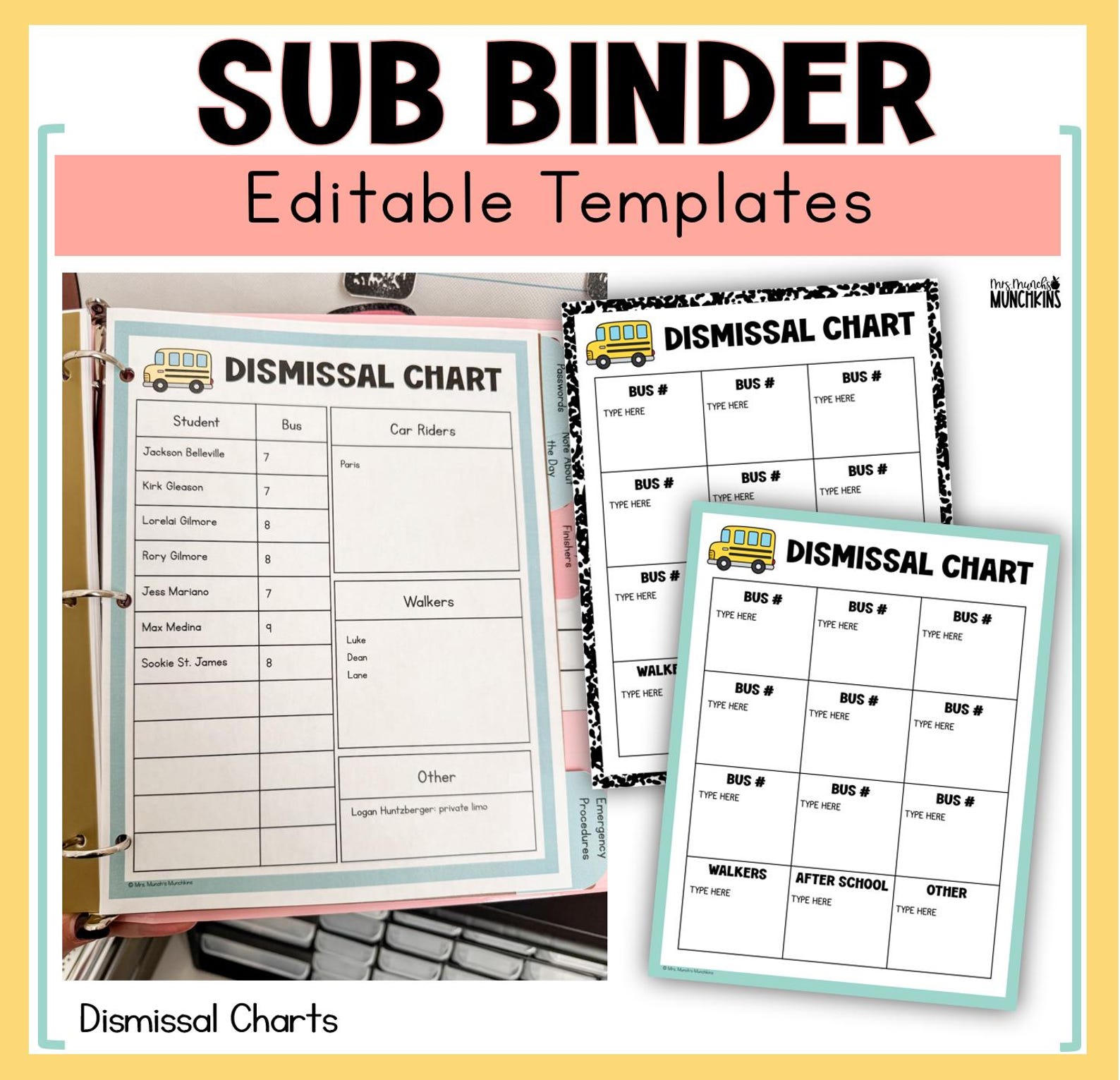 Classroom Sub Binder Editable Teacher Templates Substitute Plan ...