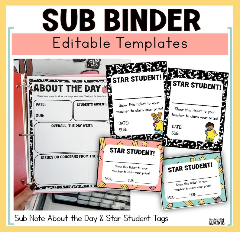 Classroom Sub Binder Editable Teacher Templates Substitute Plan ...